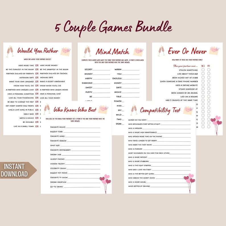 Couple Games Printable Date Night Games Marriage Anniversary Etsy