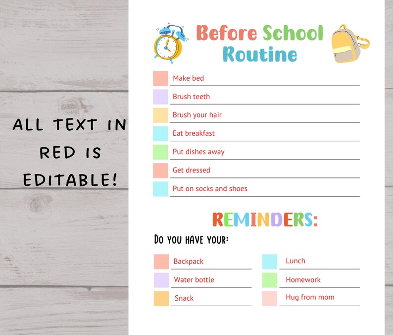 Printable Before School Checklist Morning Reminders for Kids - Etsy