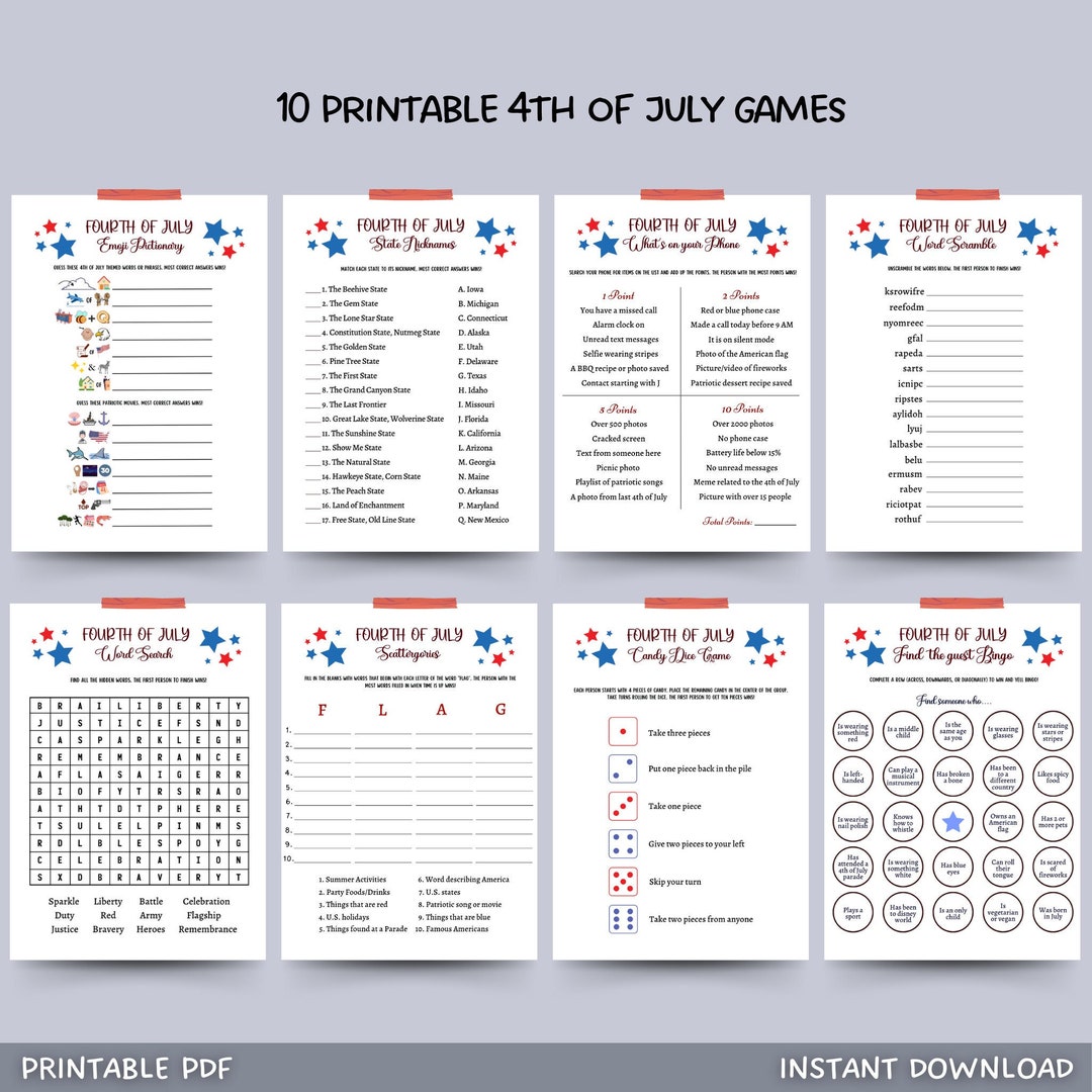 4th of July Games Printable, Independence Day Patriotic American Trivia ...