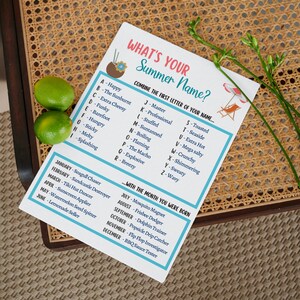 What’s Your Summer Name Game Printable, Pool Party Games, Summer Camp ...