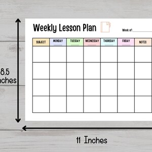 Weekly Lesson Plan Printable Editable Weekly School Schedule - Etsy
