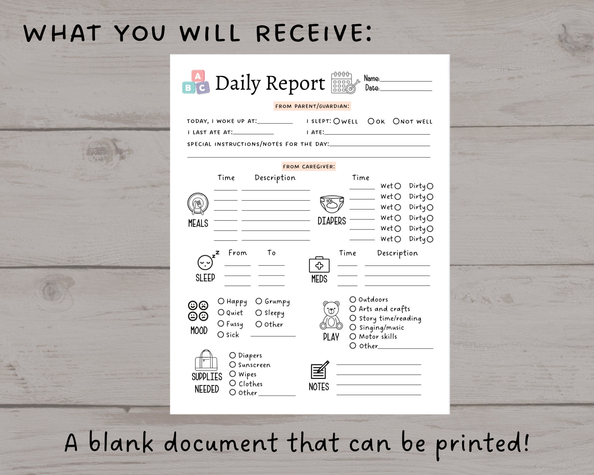 Daily Toddler Log Printable Infant Toddler Daily Report - Etsy