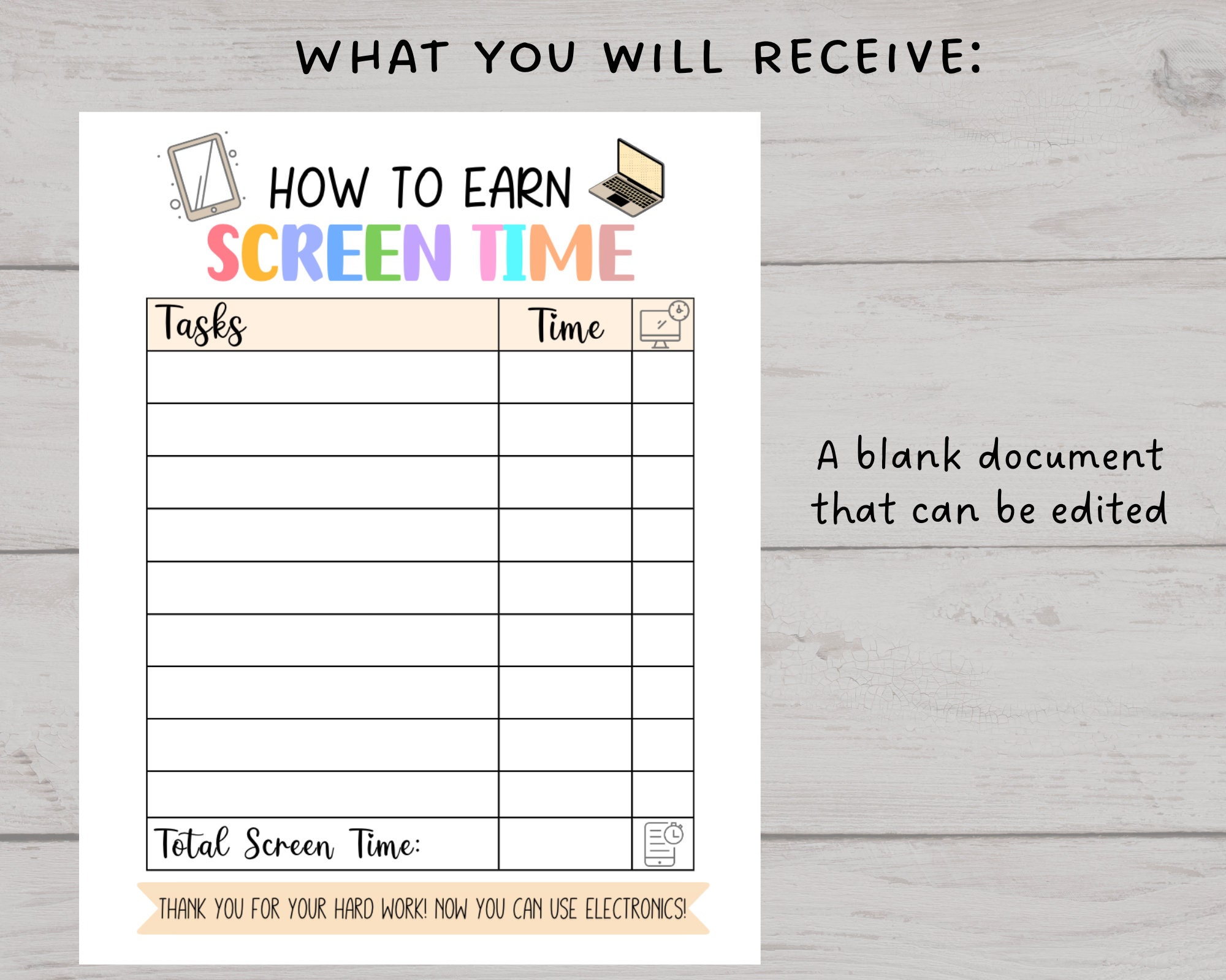Screen Time Chart Checklist Editable Printable Screen Time - Etsy
