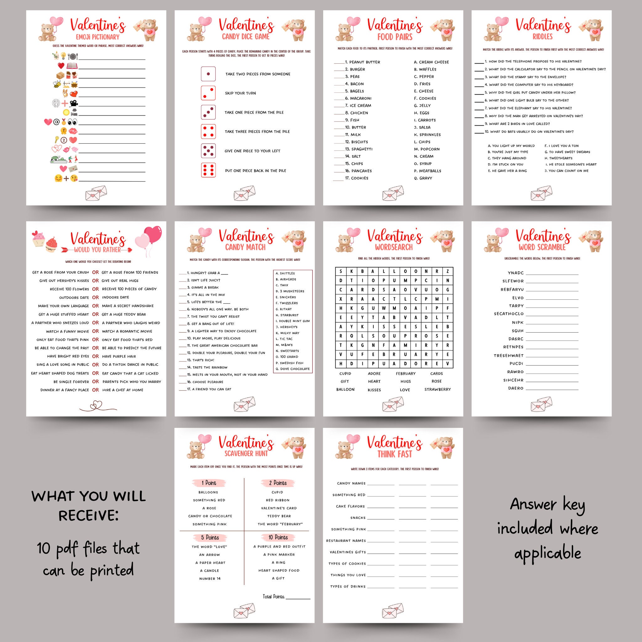 Valentine's Day Game Bundle for Kids Printable, Valentines Kid Games ...