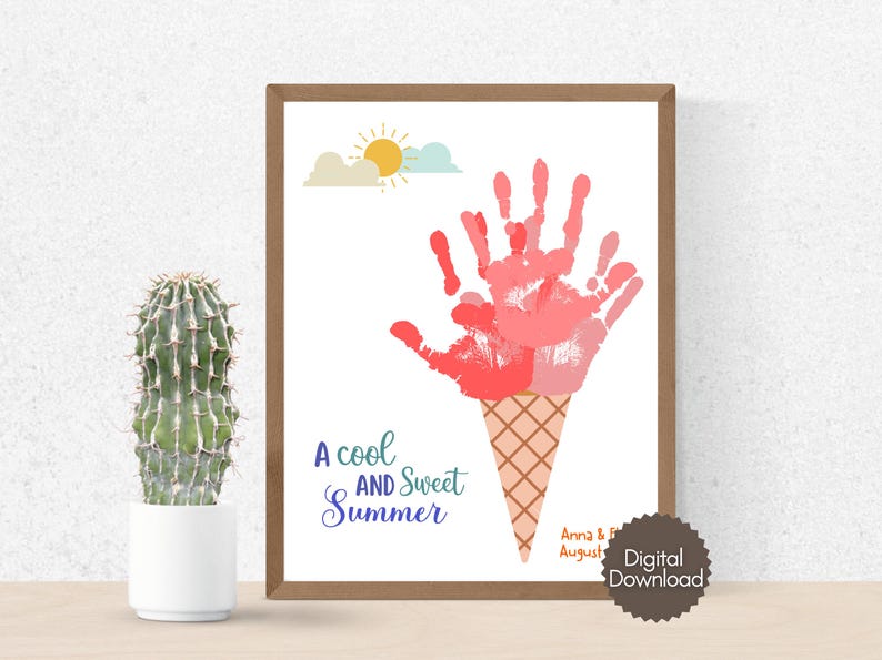 Ice Cream Cone Summer Handprint Craft Printable, DIY Art Project for ...