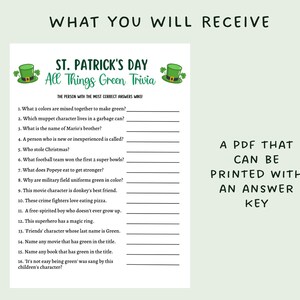 St. Patrick's Day Green Trivia Game Printable All Things - Etsy