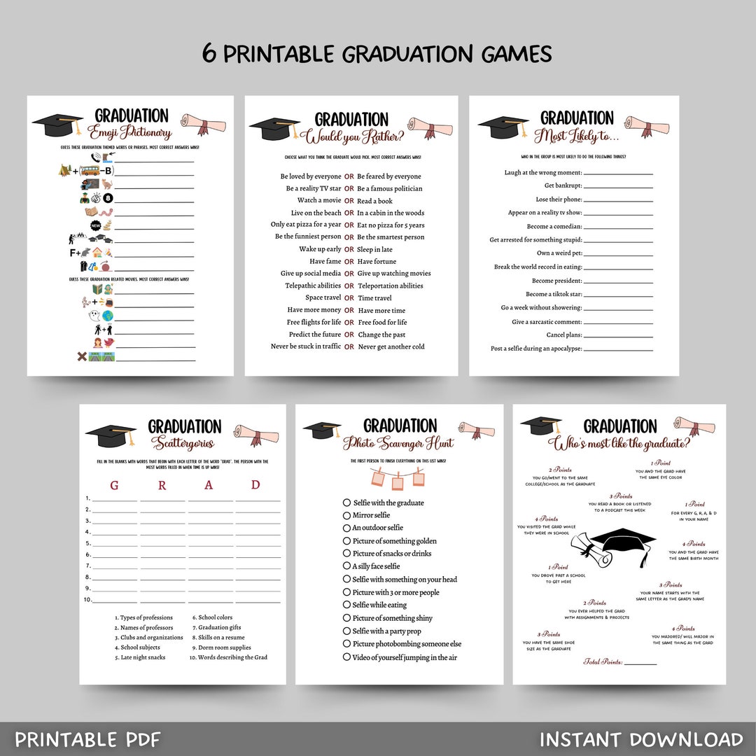 Graduation Party Games Printable, High School Senior Grad Party Games ...