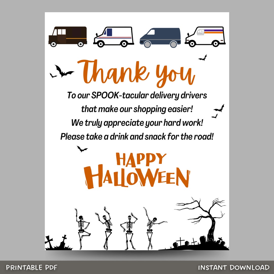 Halloween Delivery Driver Appreciation Sign, Thank You Sign, Snack ...