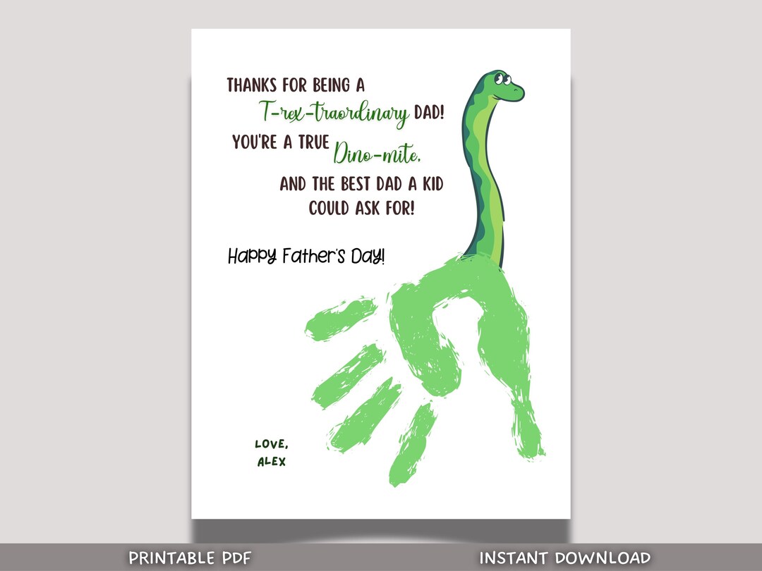 Fathers Day Handprint Craft for Kids Printable DIY Dad Card Dino Art ...