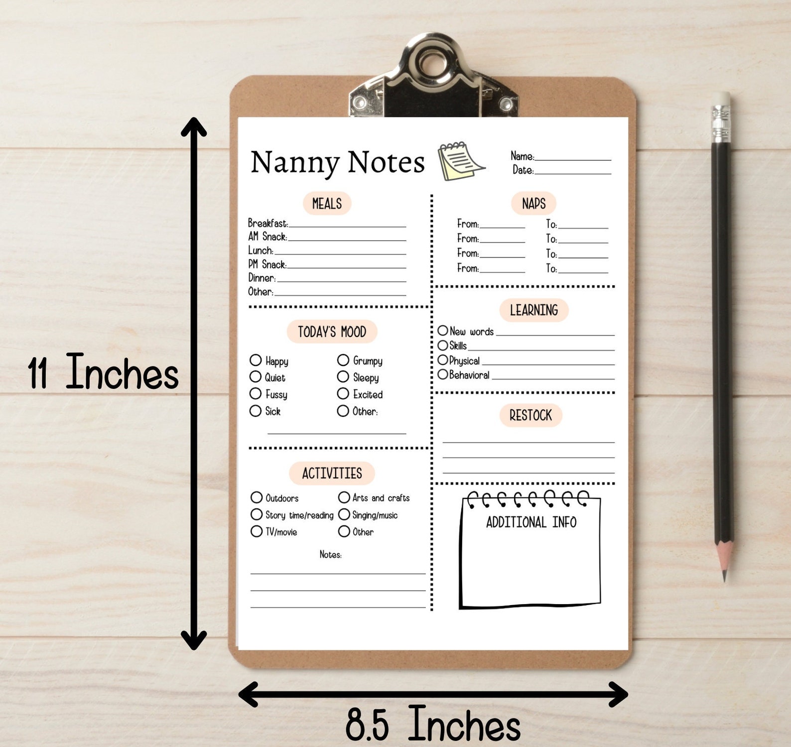 Nanny Notes Printable Nanny Information Sheet Daycare - Etsy