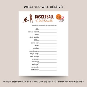 Basketball Word Scramble Game Printable, Basketball Party Game, Mens ...