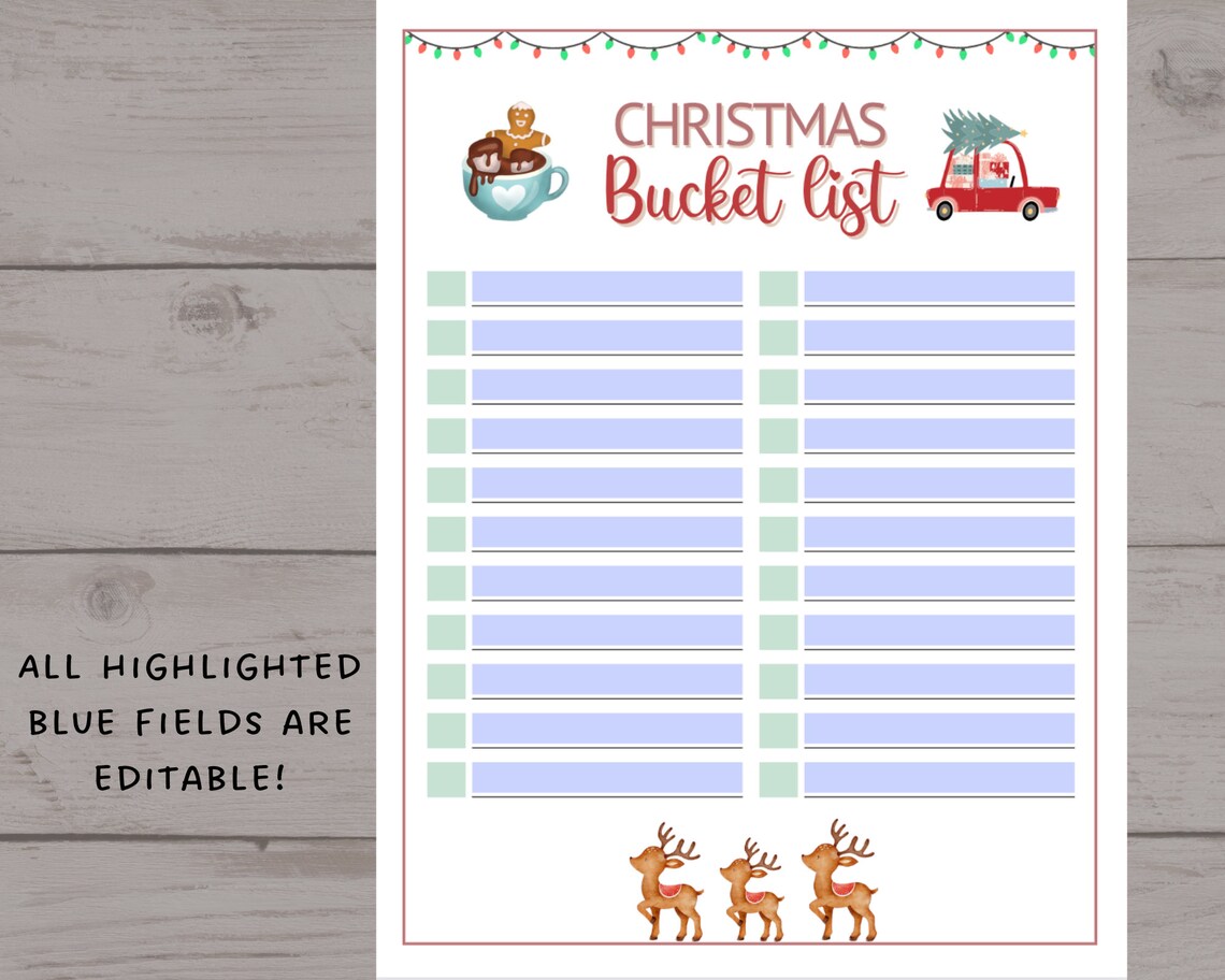 Christmas Bucket List Editable Printable Custom Bucket List - Etsy