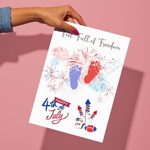4th of July Fireworks Handprint Art Printable, DIY Footprint Craft ...