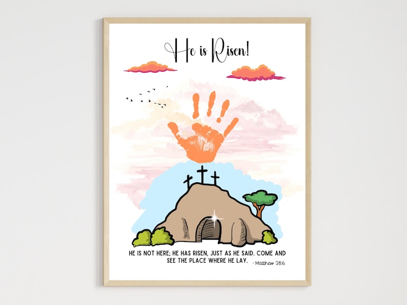He is Risen Easter Handprint Craft Printable Resurrection DIY Religious ...