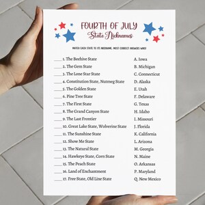 July 4th State Nicknames Game Printable, Independence Day Party Ideas ...