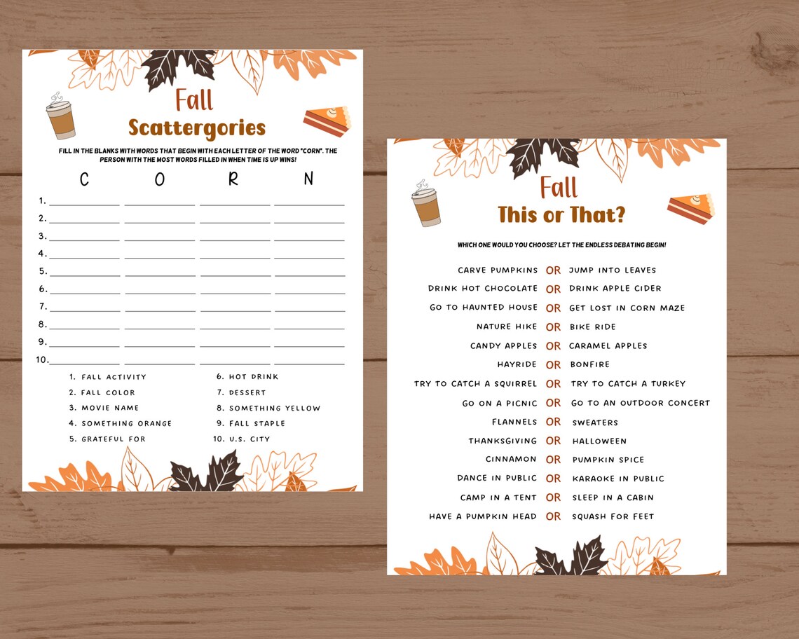 Fall Games Bundle Printable Fun Autumn Games Fall Time - Etsy