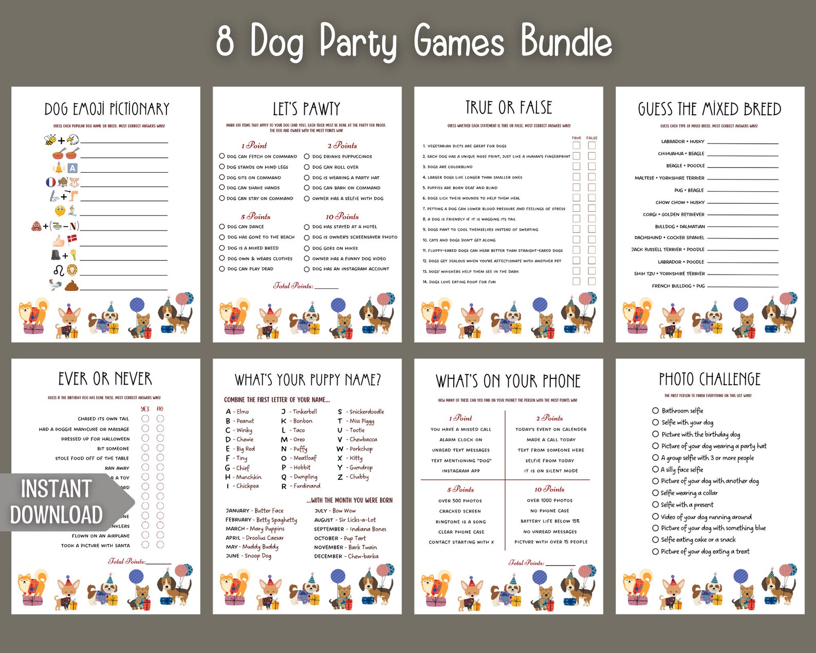 Dog Birthday Party Games Printable Puppy Pawty Games Puppy - Etsy