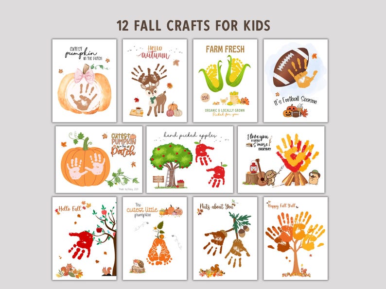 Fall Handprint Craft Bundle Printable, Autumn DIY Wall Art for Kids ...