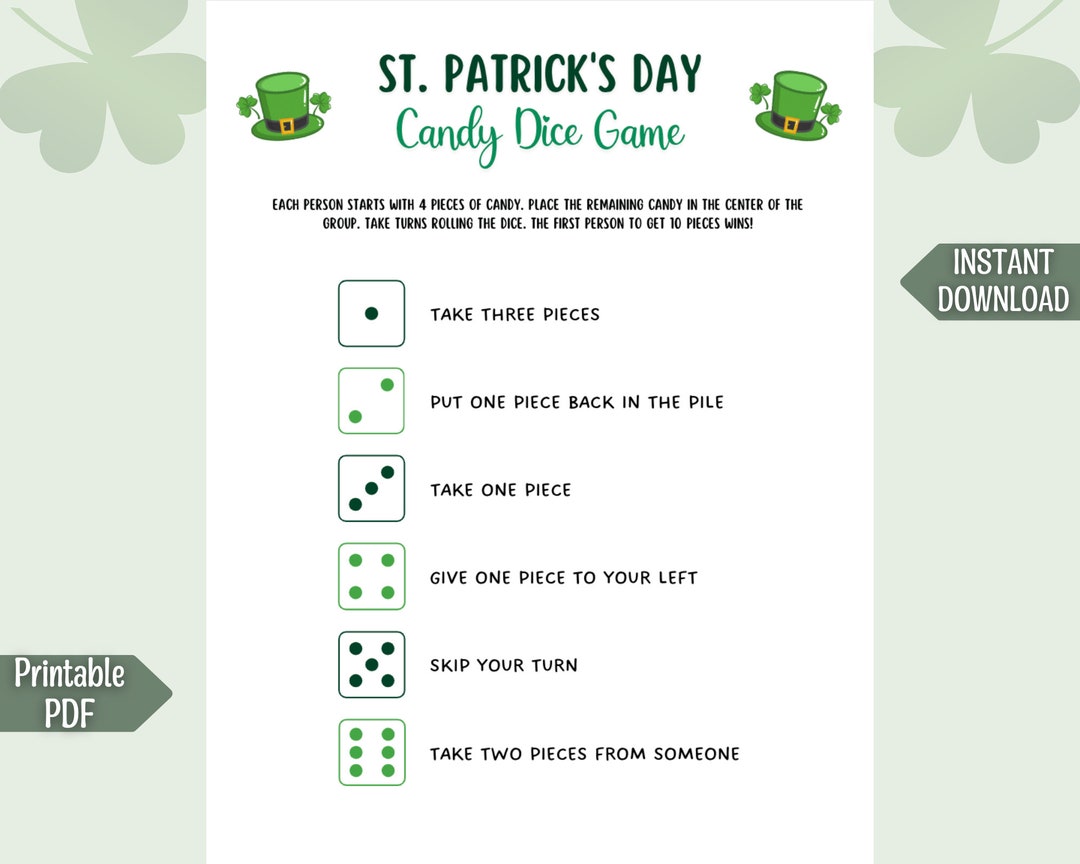 St Patrick's Day Candy Dice Game Printable St Patty's - Etsy