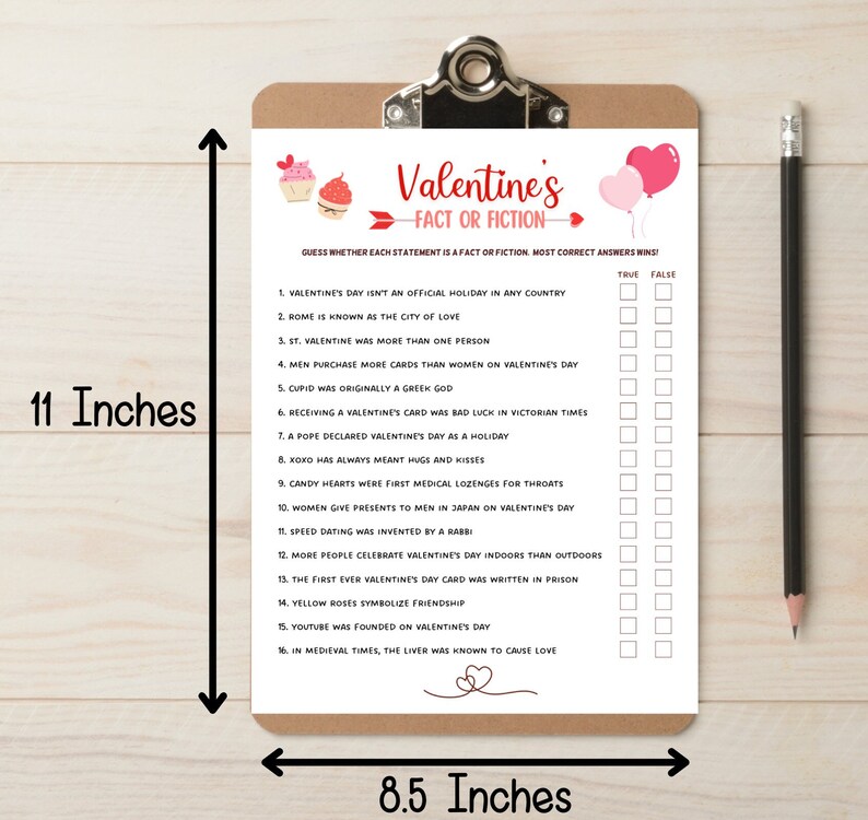 Valentine's Day Fact or Fiction Game Printable Valentines - Etsy