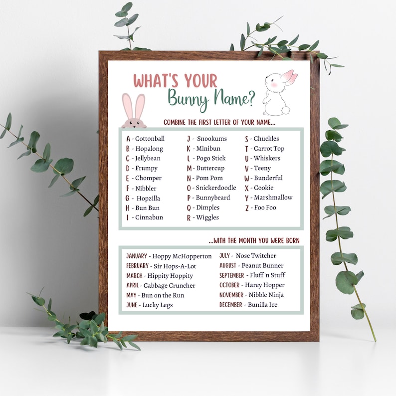 Whats Your Bunny Name Printable, Easter Bunny Name Game, Easter Party ...