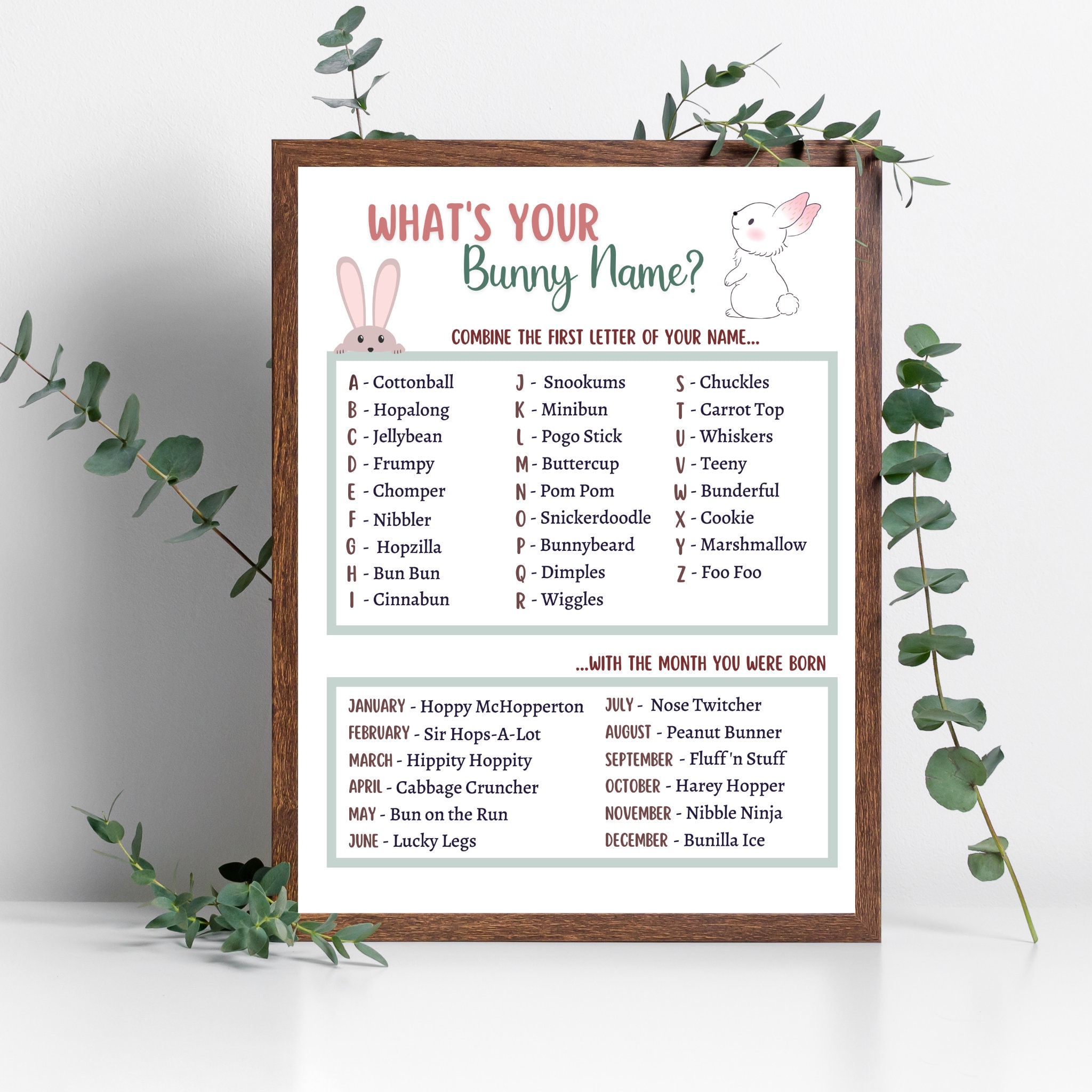 Whats Your Bunny Name Printable, Easter Bunny Name Game, Easter Party ...