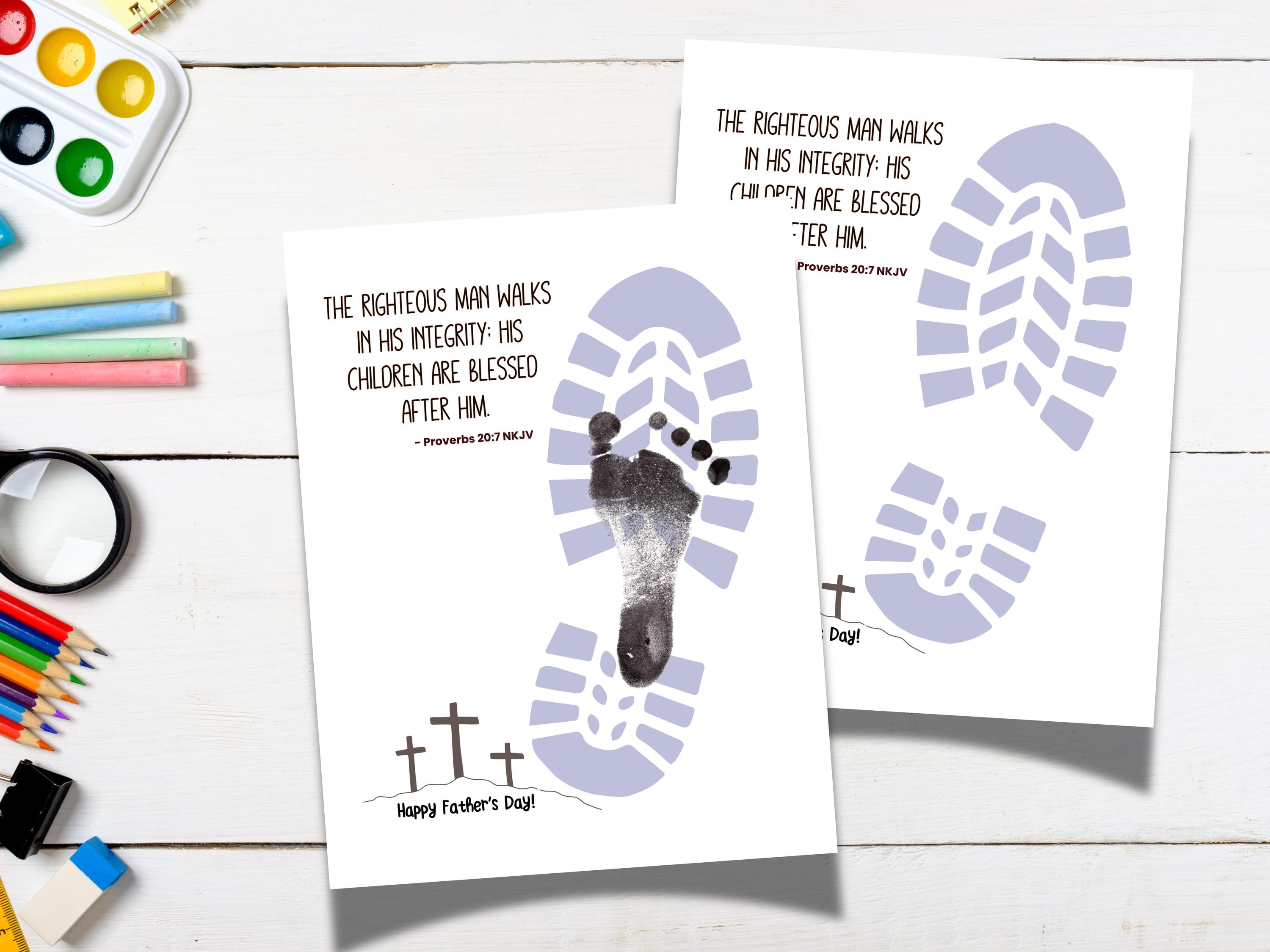 Father's Day Bible Craft Kids Printable, DIY Footprint Card Scripture ...