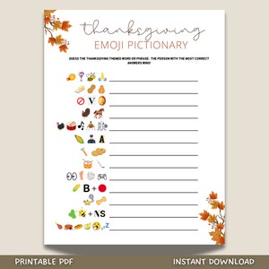Thanksgiving Emoji Pictionary Game Printable, Fun Thanksgiving Trivia ...