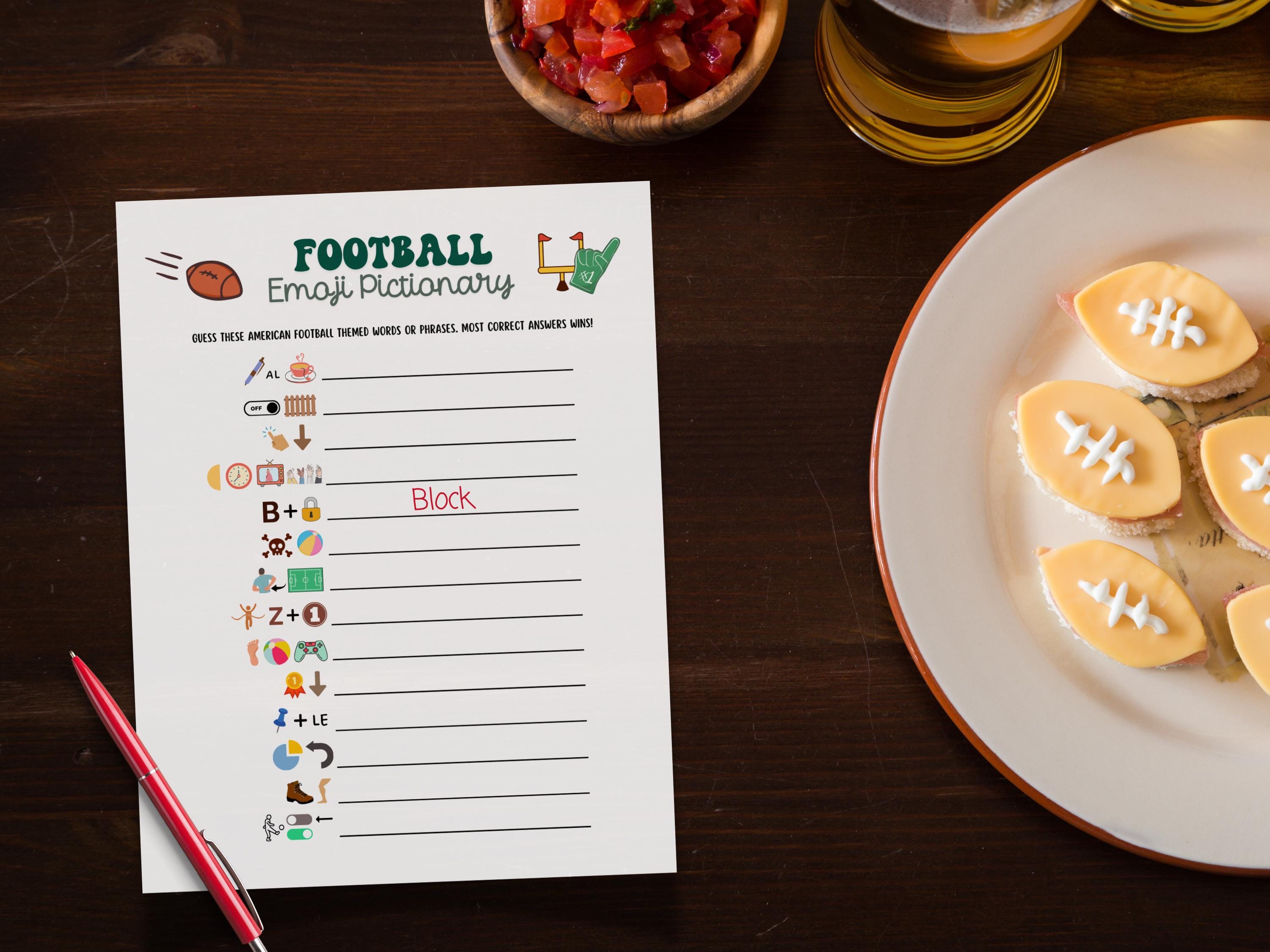 Football Emoji Pictionary Game Printable, Party Game Tailgate Activity ...