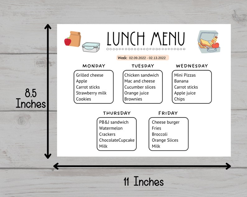 School Lunch Meal Planner Printable Editable Lunch Menu Kids - Etsy