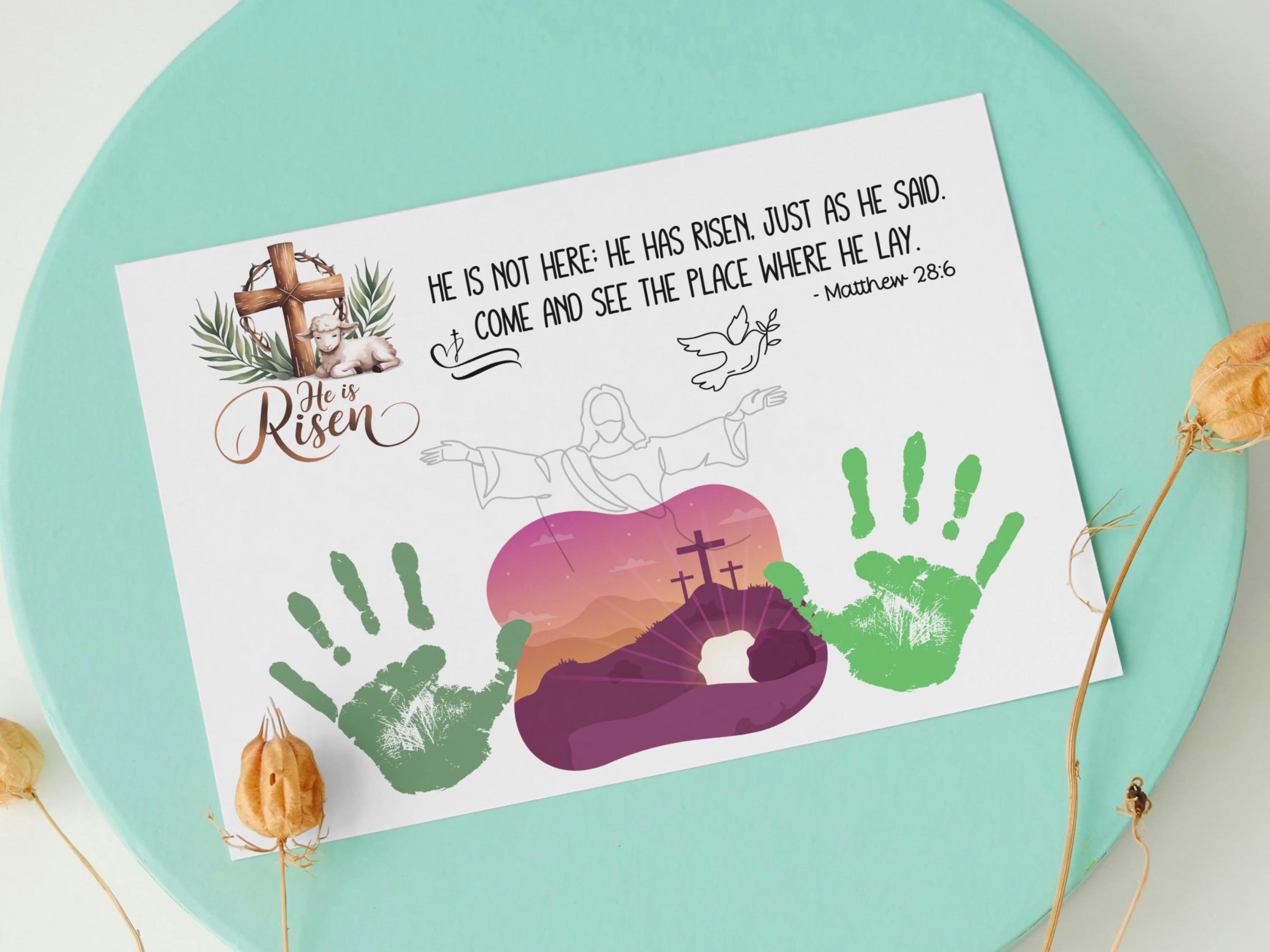 He is Risen Christian Easter Handprint Craft Printable Jesus DIY ...
