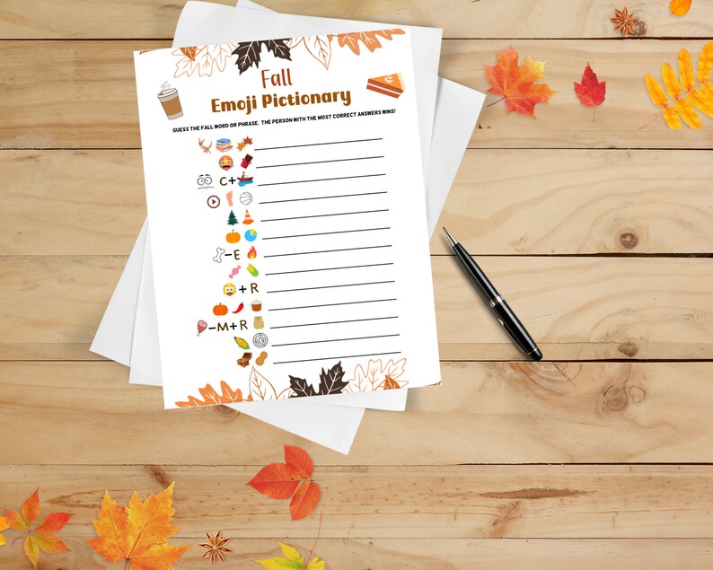 Fall Emoji Pictionary Game Printable Fun Autumn Games Emoji - Etsy