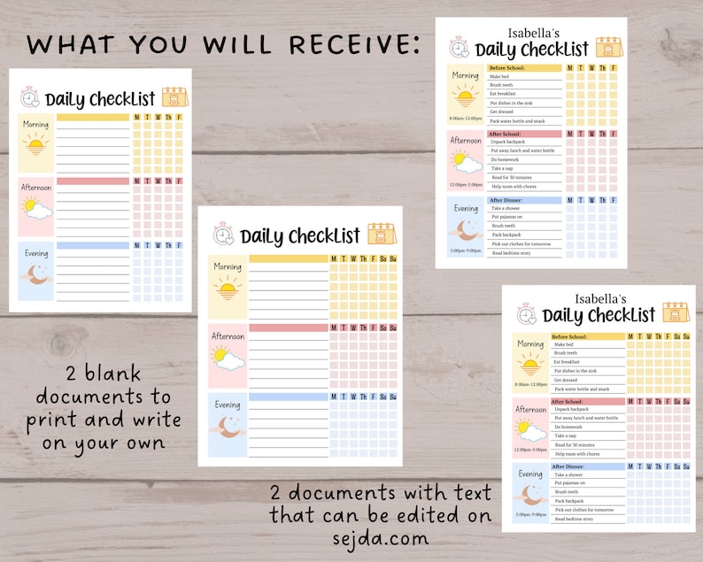 Kids Daily School Checklist Schedule Printable Editable Chore - Etsy