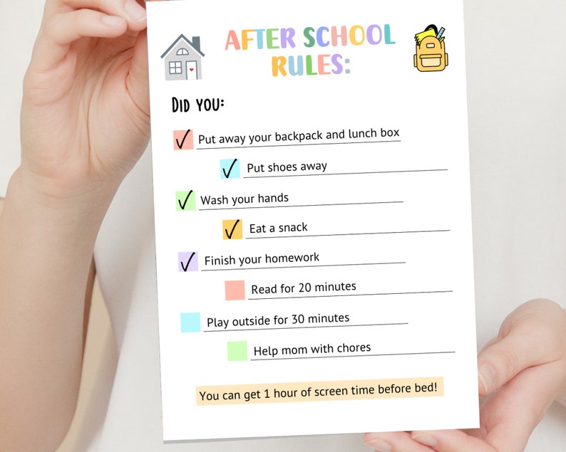 Editable After School Rules Printable After School Checklist - Etsy