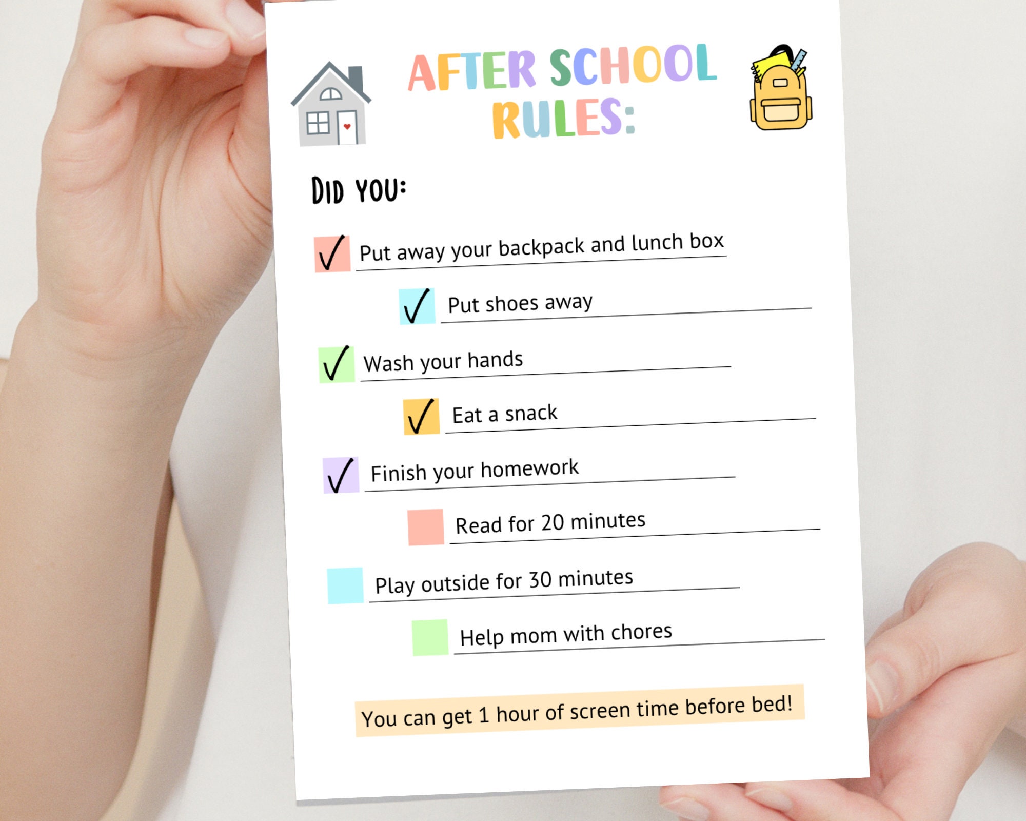 Editable After School Rules Printable After School Checklist - Etsy Ireland