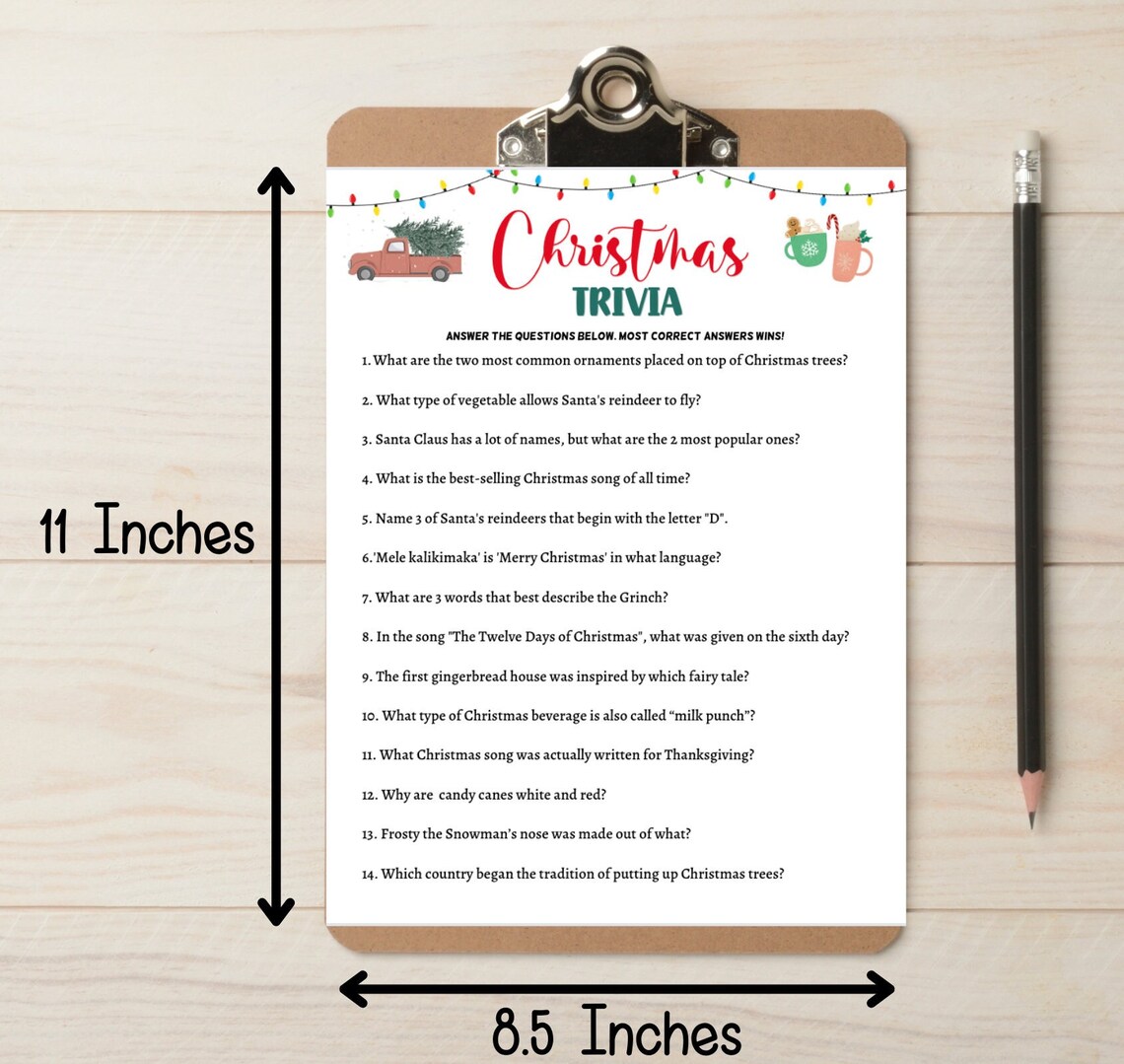 Christmas Trivia Game Printable Fun Holiday Party Game - Etsy