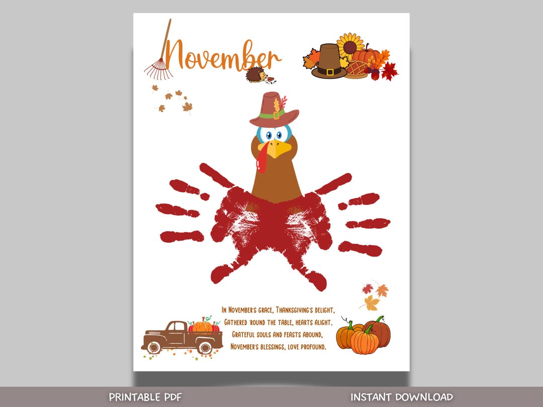 November Handprint Footprint Crafts Printable, DIY Art Kids Preschool ...