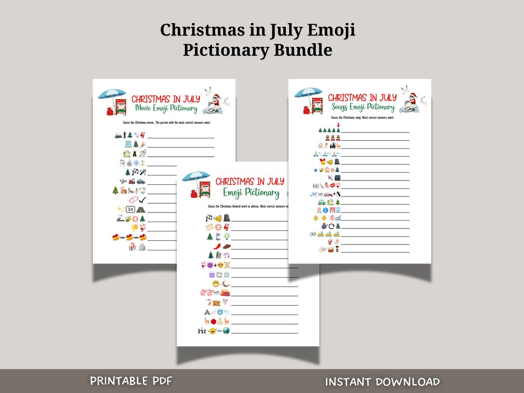 Christmas in July Emoji Pictionary Games Bundle Printable, Summer ...
