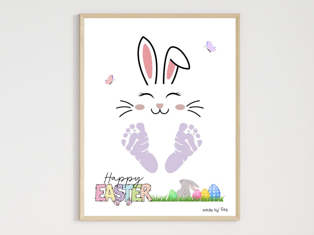 Happy Easter Bunny Footprint Craft for Kids Printable, DIY Handprint ...