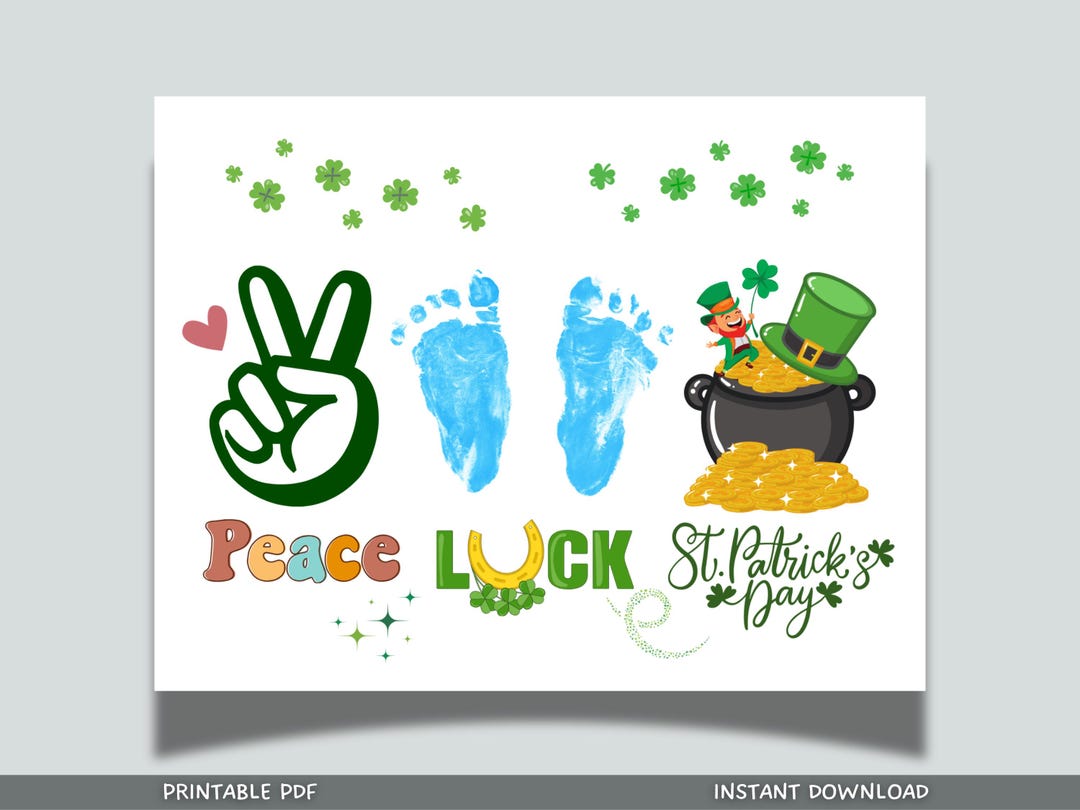 St Patricks Day Lucky Footprint Craft Printable, March Luck Handprint ...