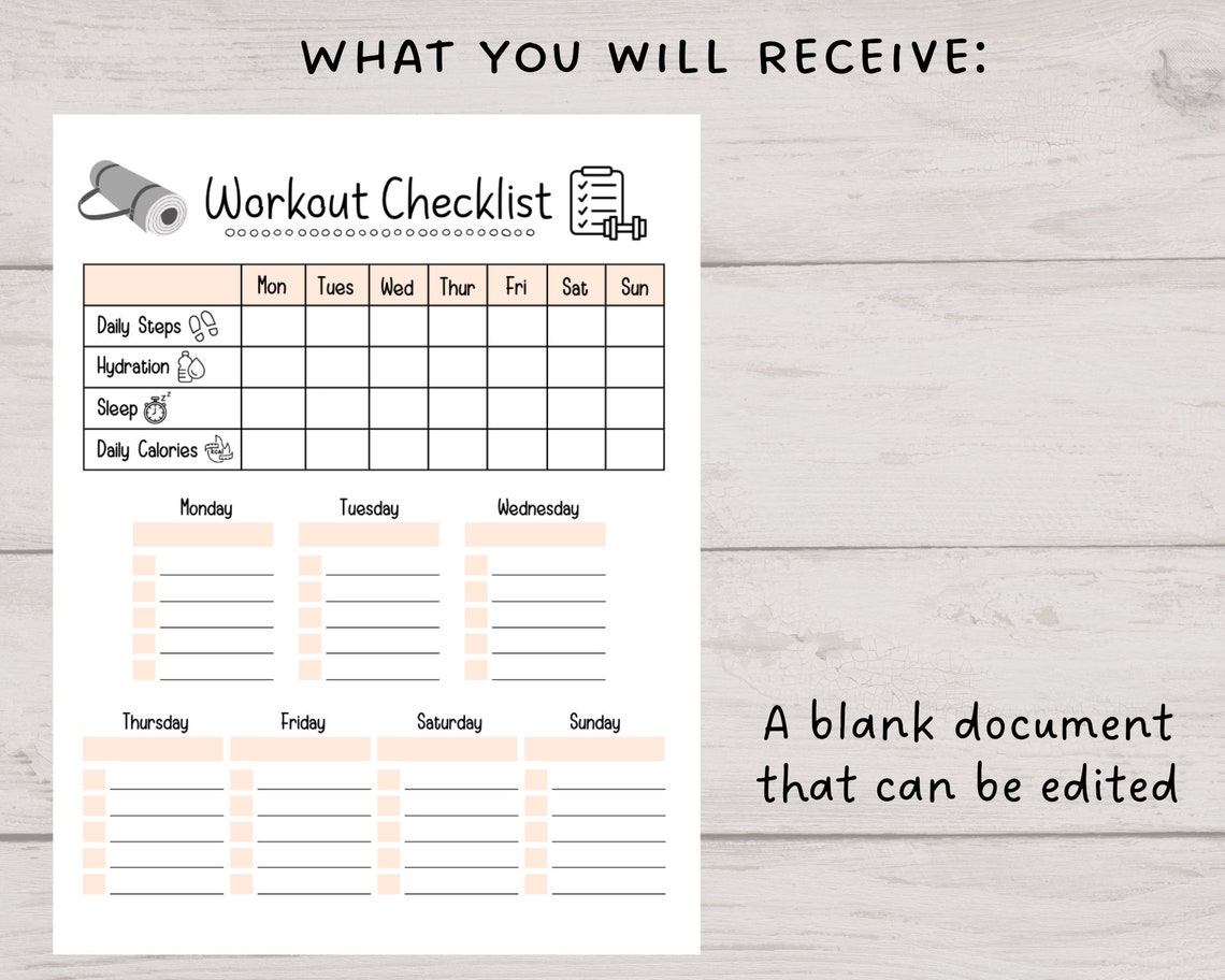 Workout Checklist Editable Daily Workout Routine Chart - Etsy