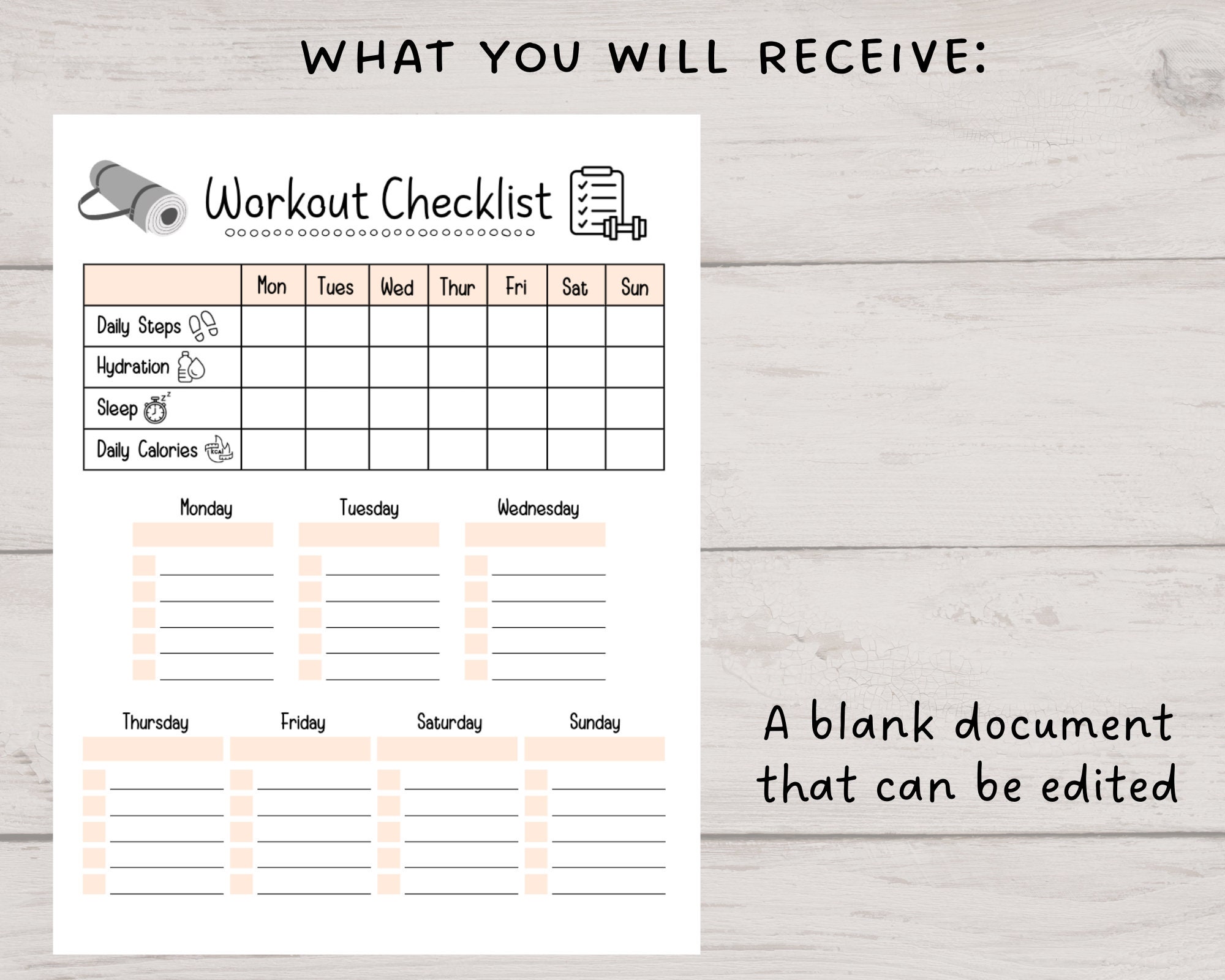 Workout Checklist Editable Daily Workout Routine Chart - Etsy