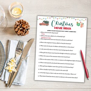 Christmas Movie Trivia Game Printable, Fun Holiday Party Game, Movie ...