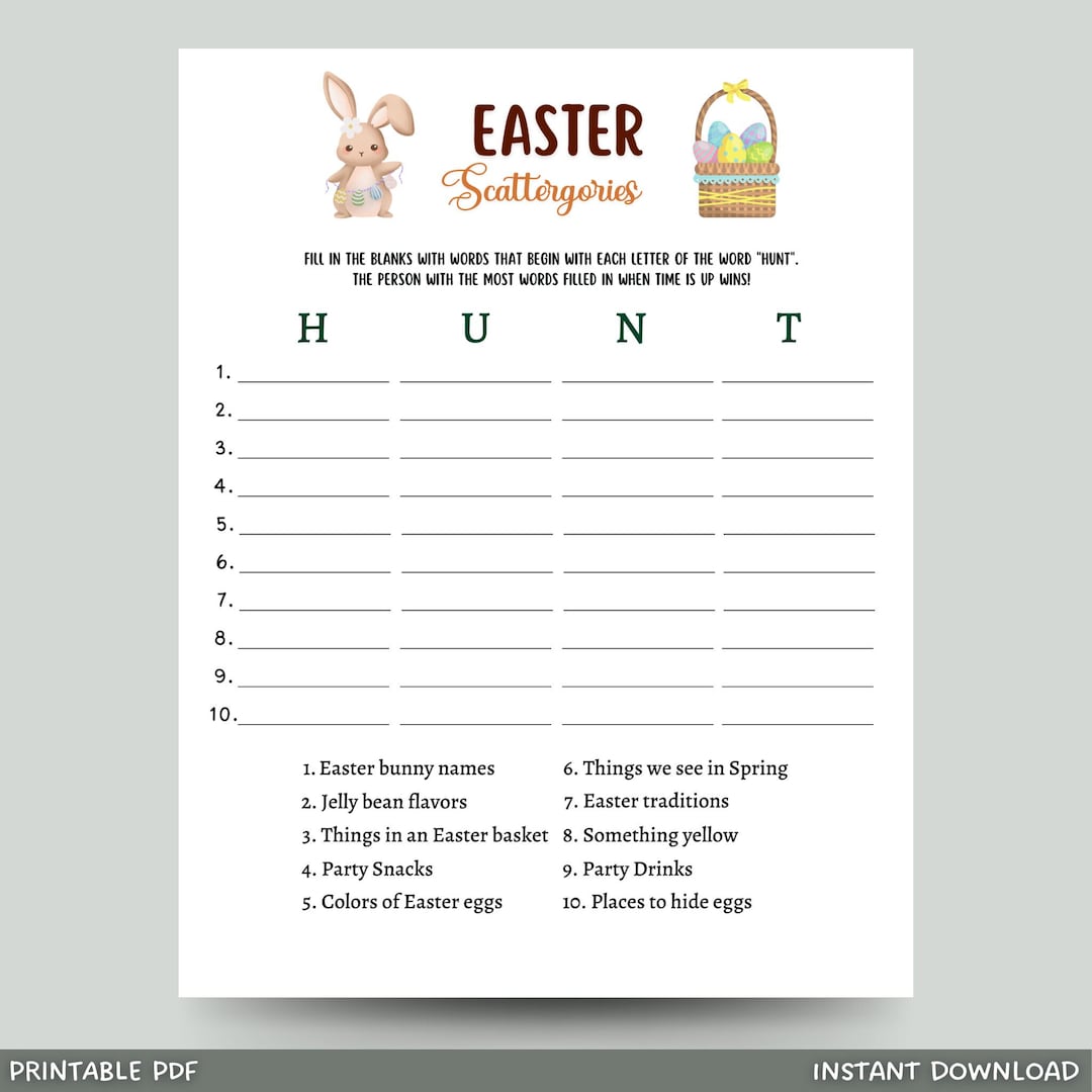 Easter Scattergories Game Printable, Easter Party Game, Easter Activity ...