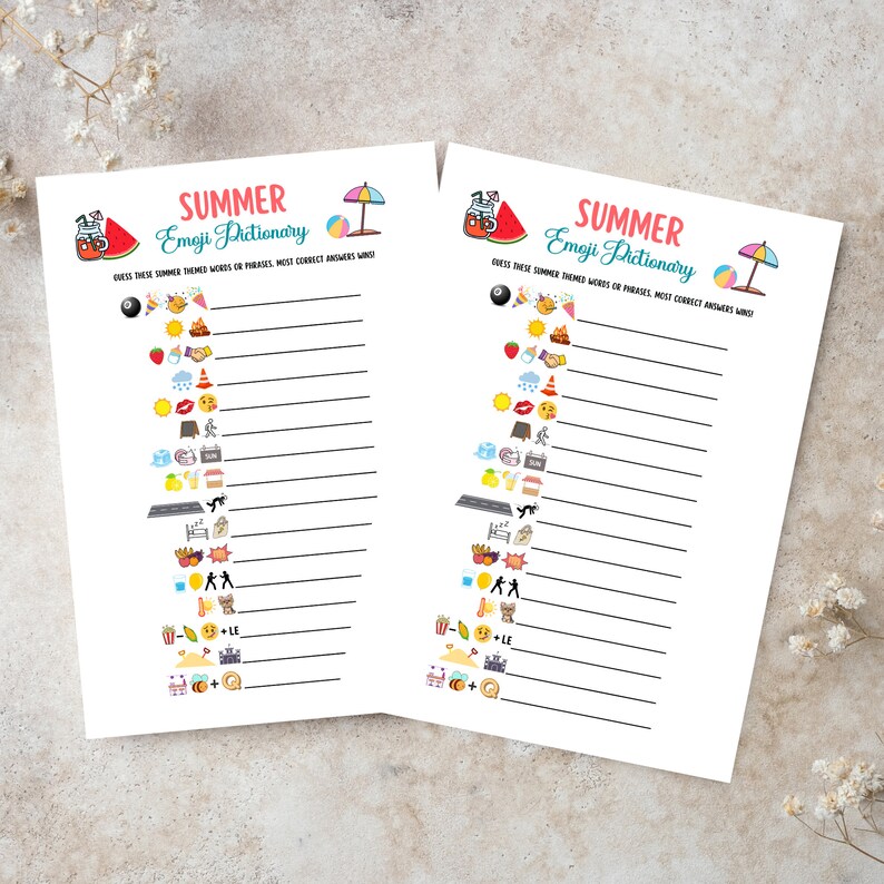 Summer Emoji Pictionary Game Printable, Summertime Activities for ...