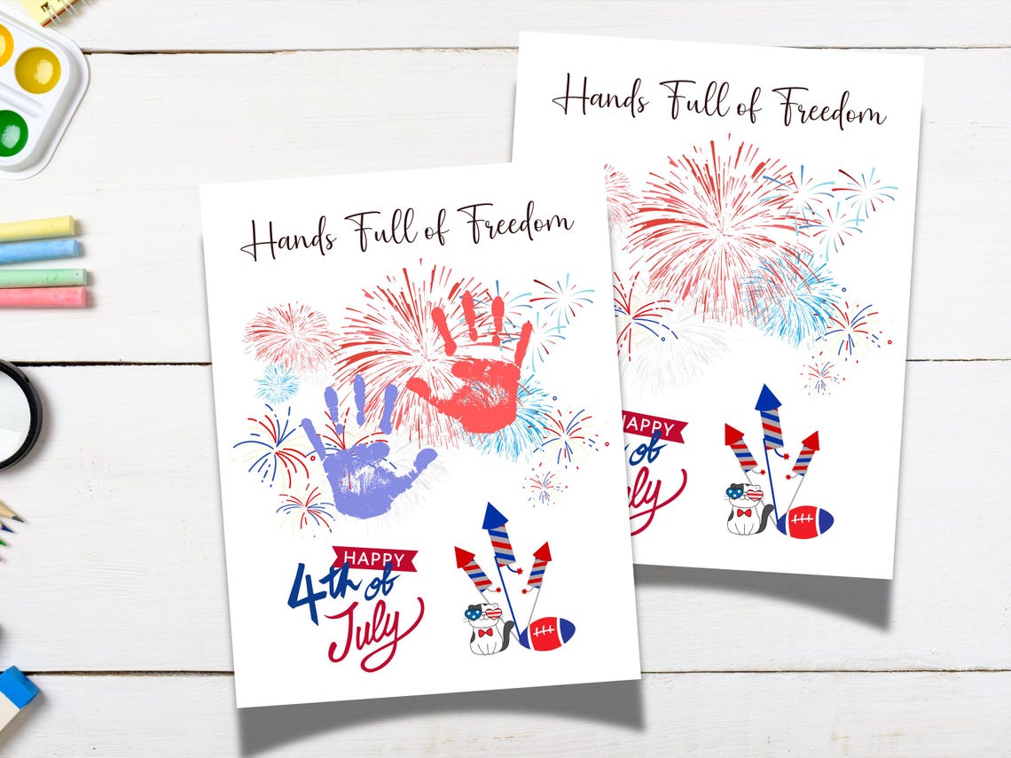4th of July Fireworks Handprint Art Printable, DIY Footprint Craft ...