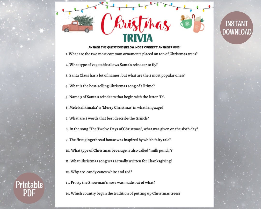 Christmas Trivia Game Printable Fun Holiday Party Game - Etsy