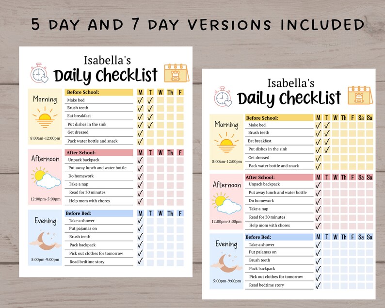 Kids Daily School Checklist Schedule Printable Editable Chore - Etsy