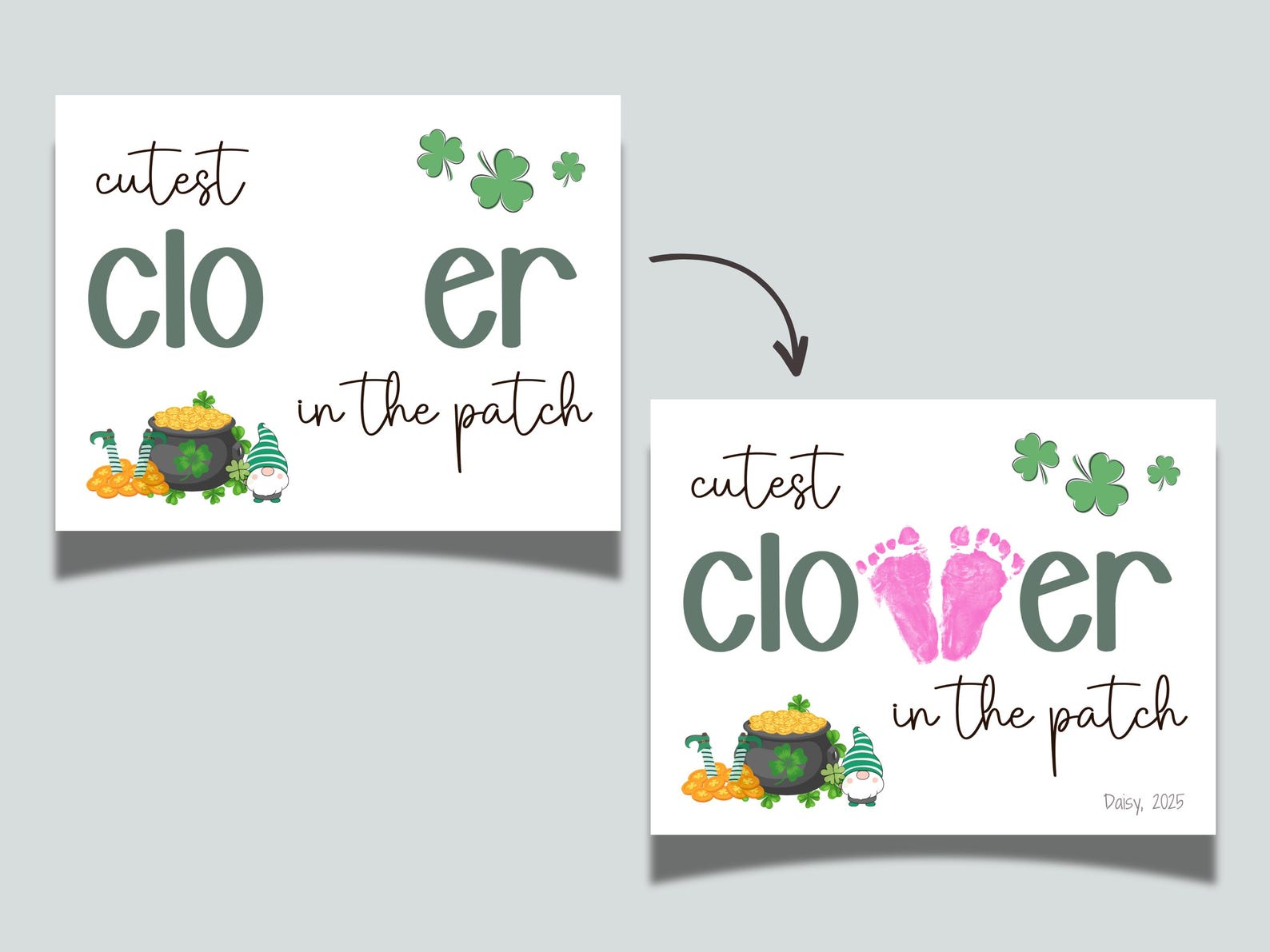 St Patricks Day Clover Footprint Craft Printable Shamrock Art Keepsake ...