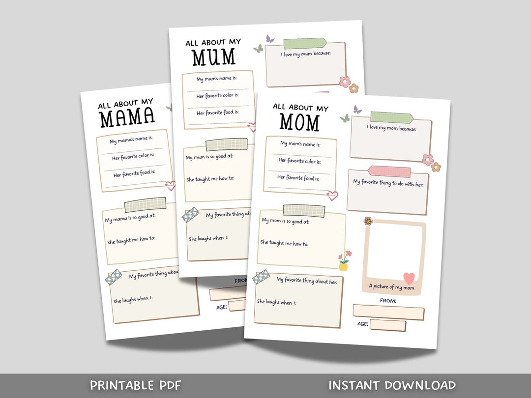 All About My Mom Survey Printable, Mothers Day Questionnaire, Mothers ...